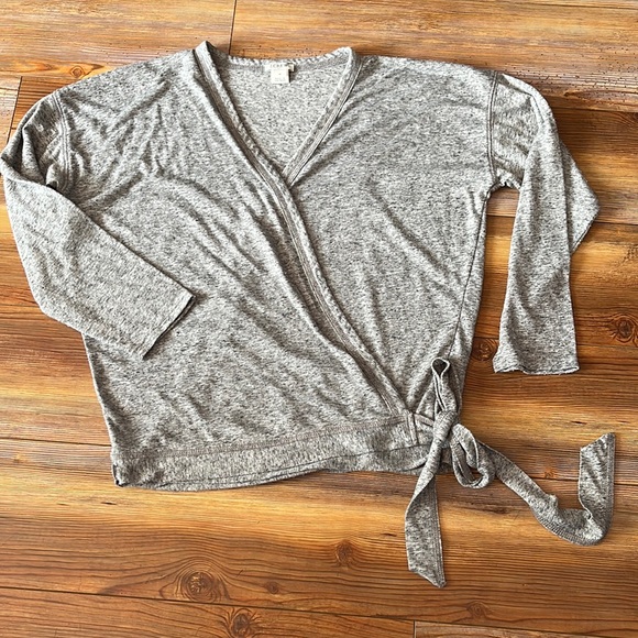 J. Crew | Tops | J Crew Crossover Wrap Top Gray Ballet M 34 Sleeve Tie ...